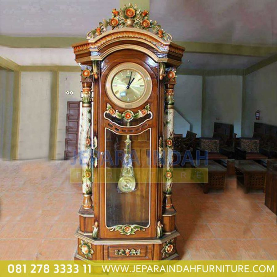 Lemari Jam Jati Klasik Ukir Ulir Mewah | Jepara Indah Furniture