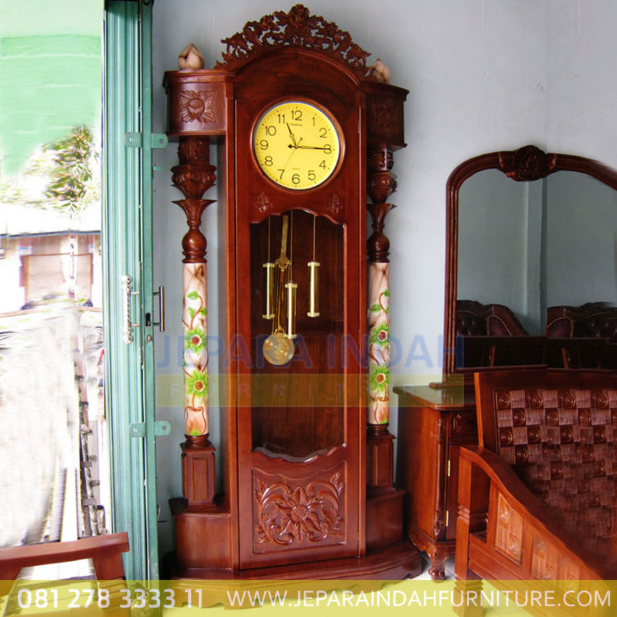 Lemari Jam Jati Klasik Ukir Ulir Mewah | Jepara Indah Furniture