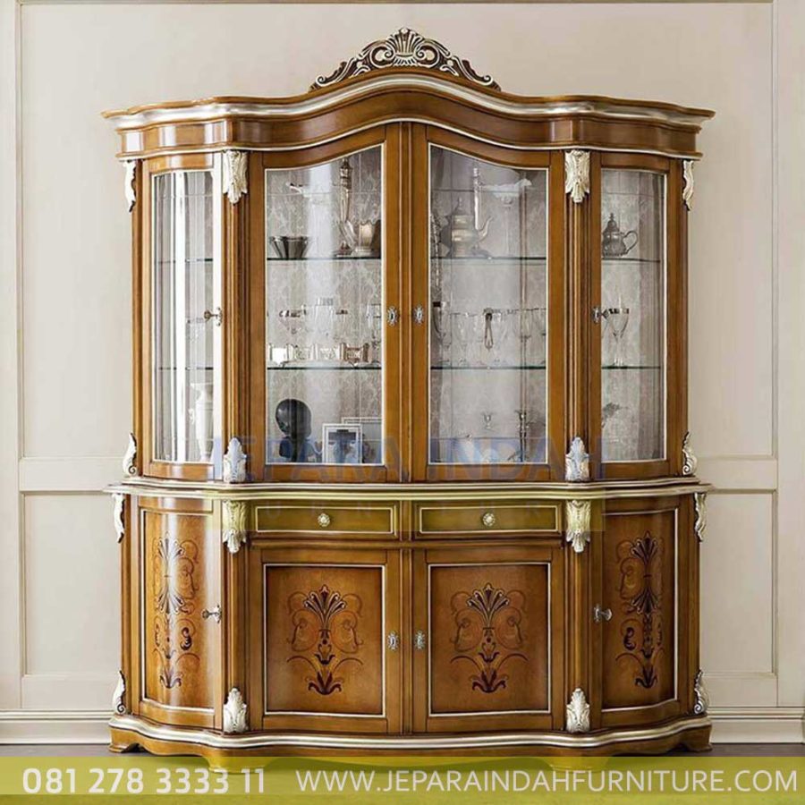 EKSKLUSIF! Almari pajangan jati mawar crystal By Jepara Indah Furniture