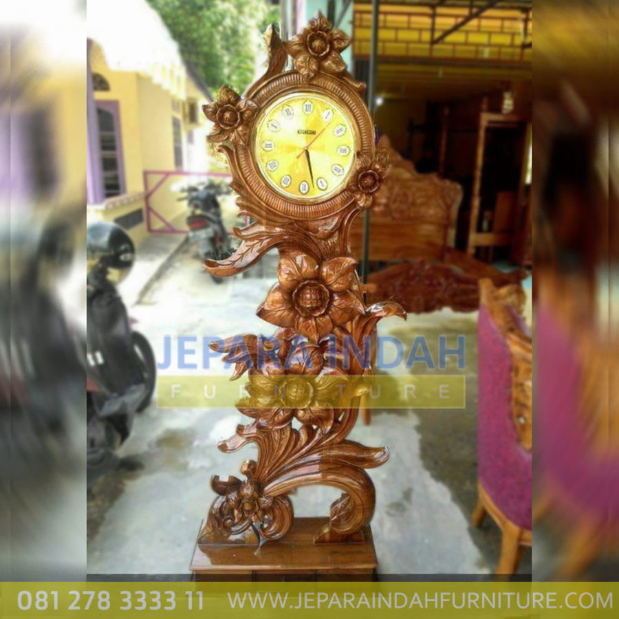 Lemari Jam Jati Klasik Ukir Ulir Mewah | Jepara Indah Furniture